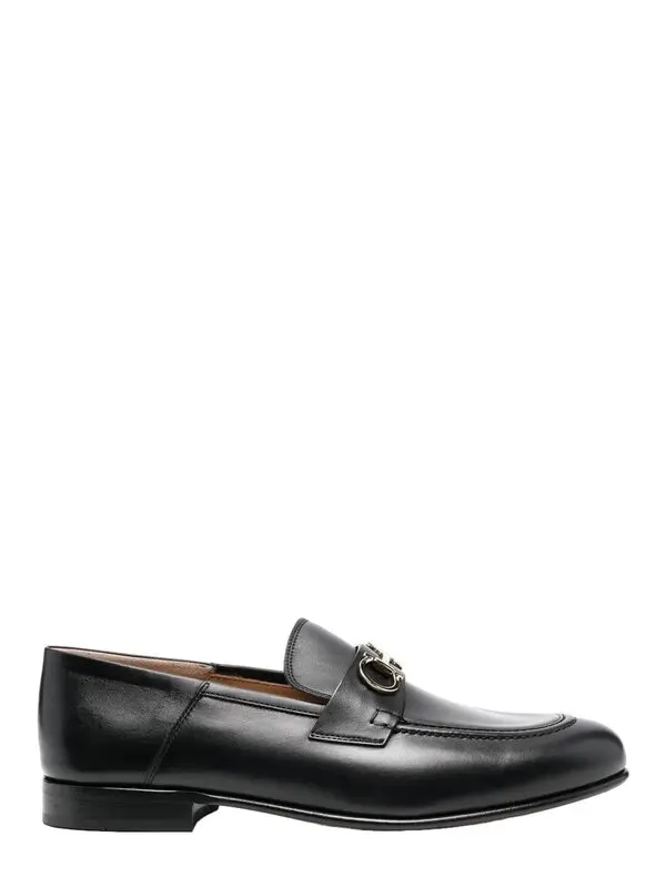 FERRAGAMO Gancini Leather Loafers - Black