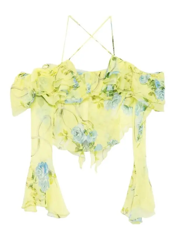 Blumarine Floral Silk Top - Yellow/blue