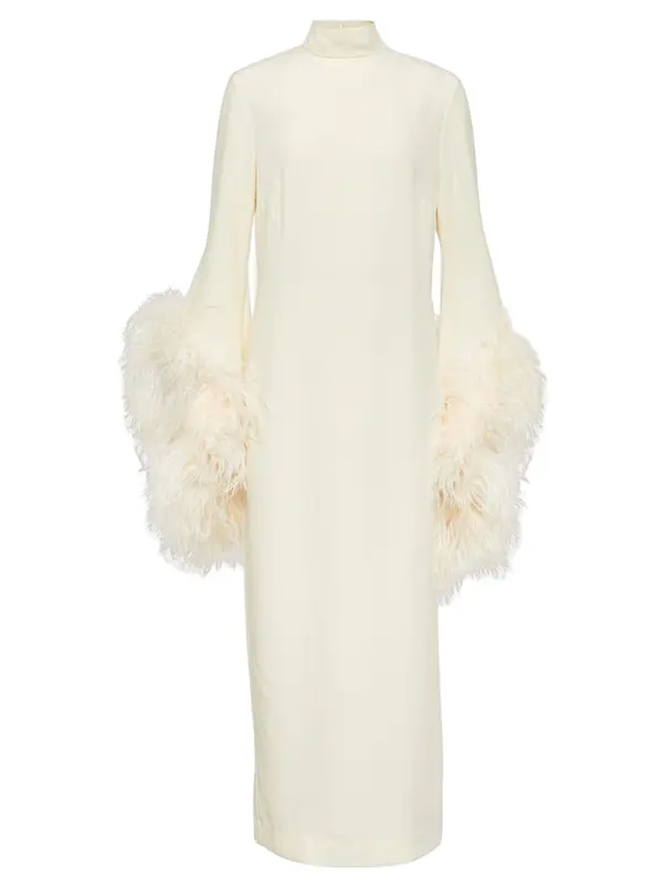 TALLER MARMO Del Rio Feather-trimmed Midi Dress - White