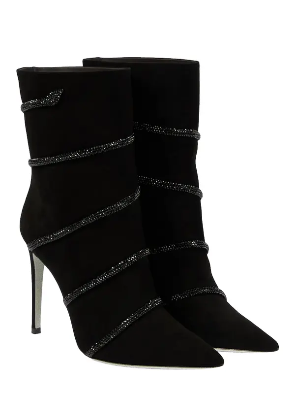 Rene Caovilla Morgana Embellished Suede Boots - Black