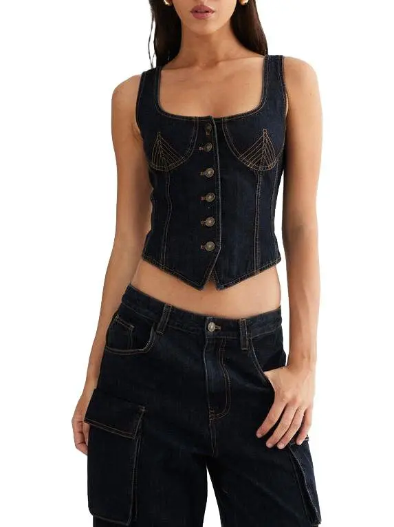 Lioness After Hours Denim Corset Top - Dark Denim
