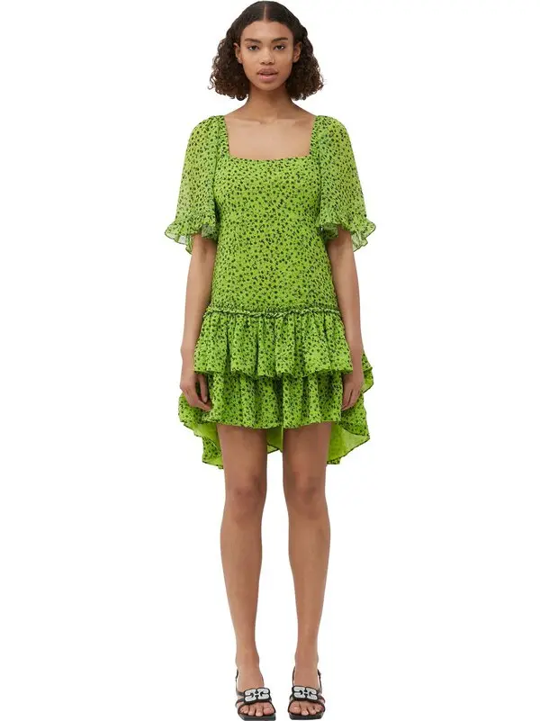 GANNI Chiffon Mini Dress - Green