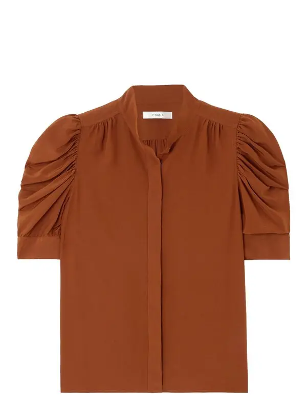 FRAME Gillian Ruched Silk-satin Blouse - Brown