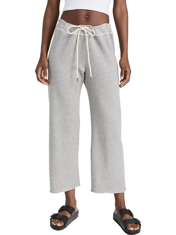 The Great. The Wide Leg Cropped Sweatpants - Varsity Grey