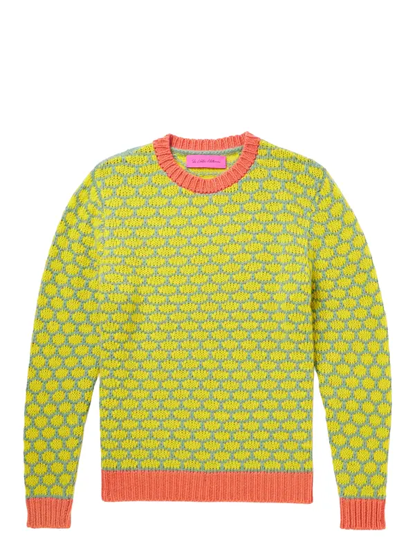 THE ELDER STATESMAN Brick Jacquard-knit Cashmere Sweater - Green