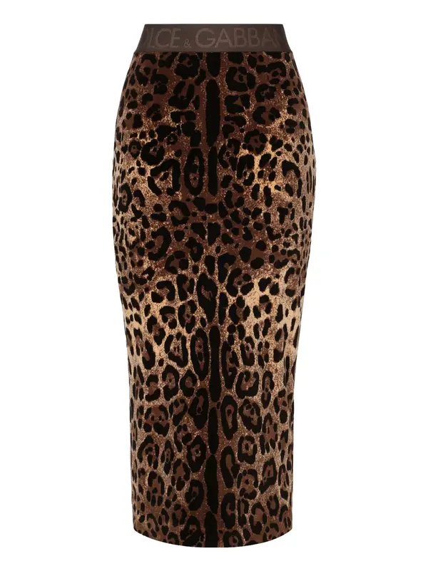Dolce & Gabbana Leopard-print Chenille Midi Skirt - Brown