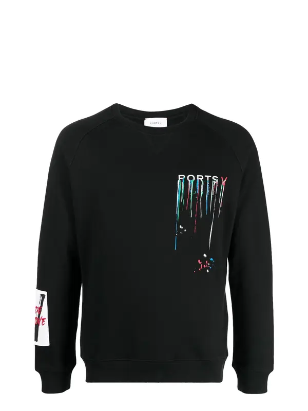 PORTS V Logo-print Paint-splatter Sweatshirt - Black