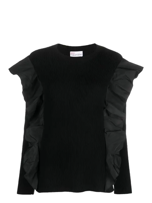 Red Valentino Ruffle-detail Ribbed-knit Top - Black