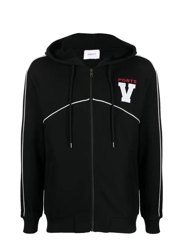 PORTS V Logo-embroidered Drawstring Hoodie - Black
