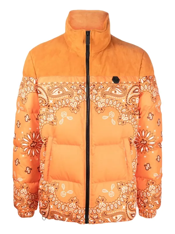 Philipp Plein Bandana Print Padded Jacket - Orange