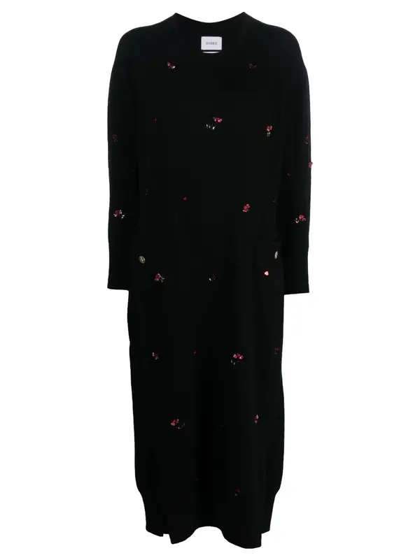 BARRIE Floral-embroidery Cashmere Dress - Black