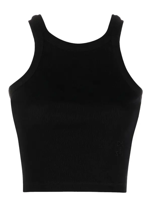 Closed Ribbed-knit Tank Top - Black