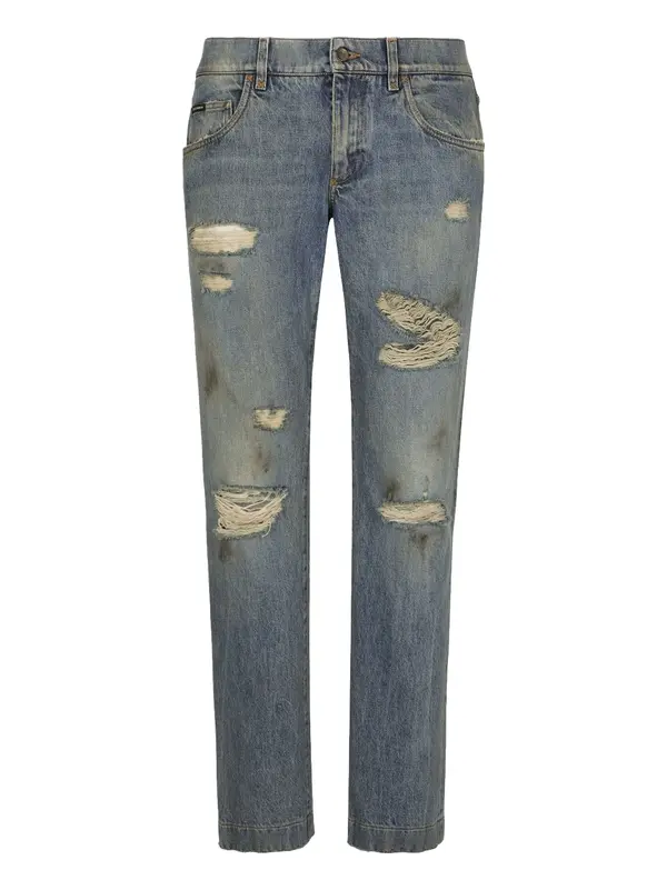 Dolce & Gabbana Ripped Slim-fit Jeans - Blue