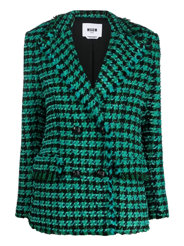 MSGM Tweed Houndstooth Double-breasted Jacket - Green