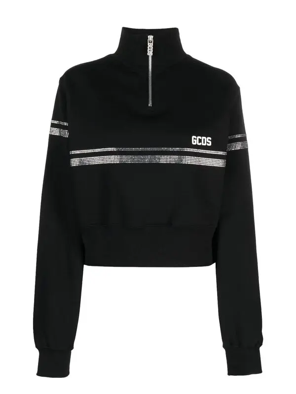 Gcds Logo-print Crystal-embellished Sweatshirt - Black
