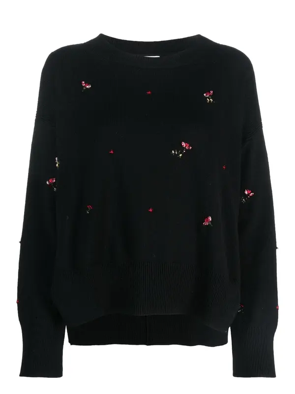 BARRIE Floral-embroidery Cashmere Jumper - Black