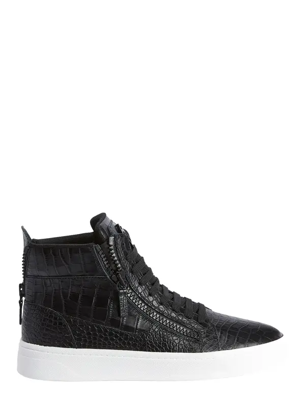 GIUSEPPE ZANOTTI Kriss Crocodile-effect Mid-top Sneakers - Black