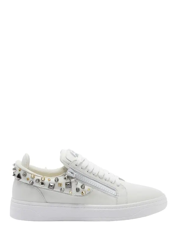 GIUSEPPE ZANOTTI Stud-embellished Double-zip Low-top Sneakers - White