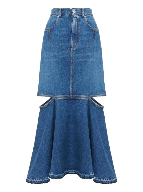 Alexander McQueen Cut-out Denim Mermaid Skirt - Blue