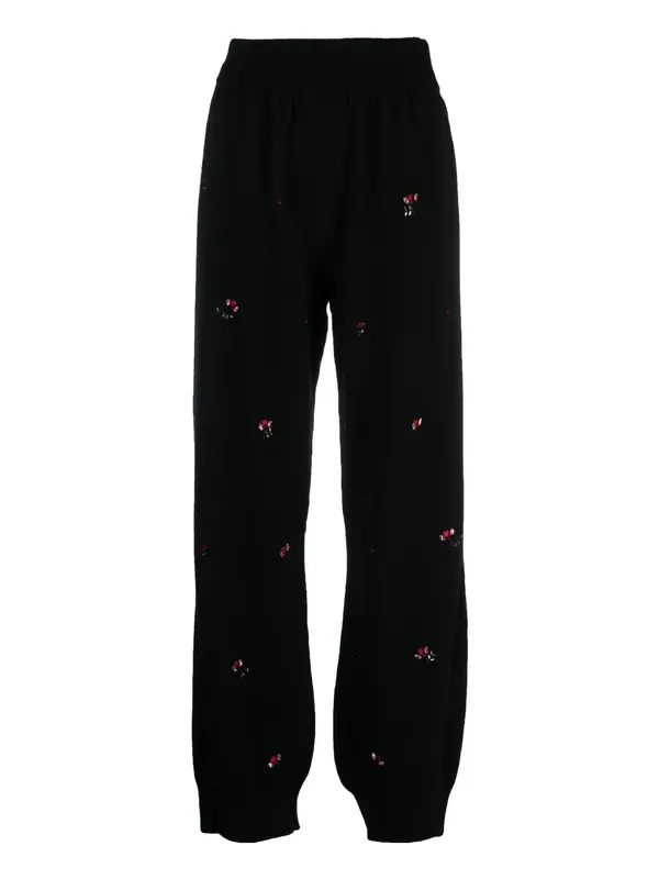 BARRIE Floral-embroidery Cashmere Trousers - Black