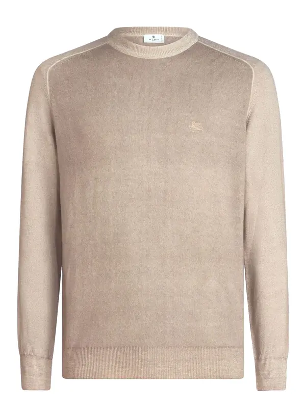 Etro Logo-embroidered Virgin Wool Sweater - Neutrals