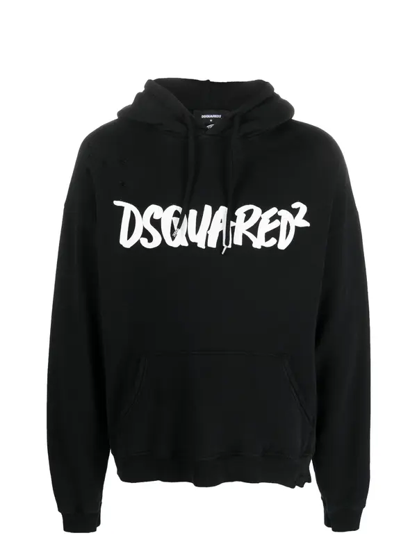 Dsquared2 Logo-print Distressed-effect Hoodie - Black