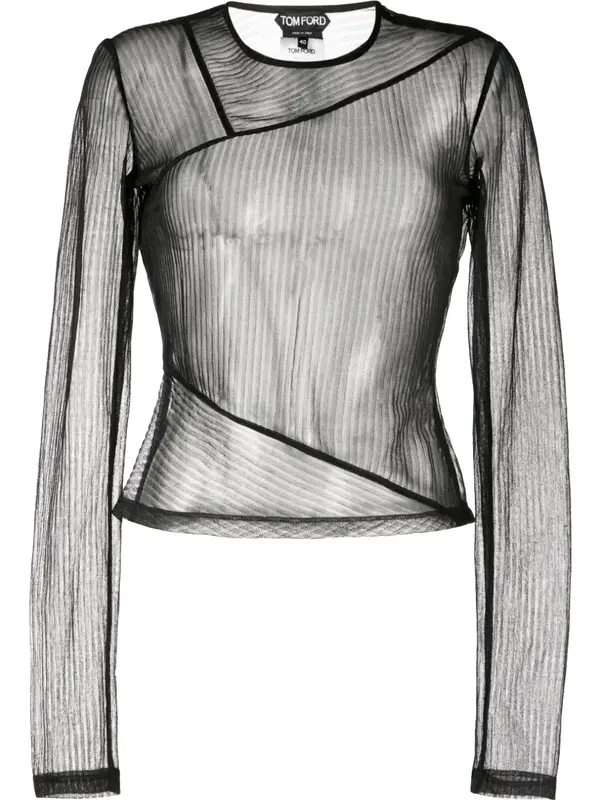 TOM FORD Sheer Ribbed Jersey Top - Black
