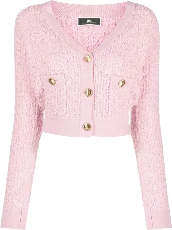 Elisabetta Franchi Button-up Bouclé Cropped Cardigan - Pink