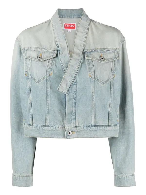 Kenzo Faded-effect Cropped Denim Jacket - Blue