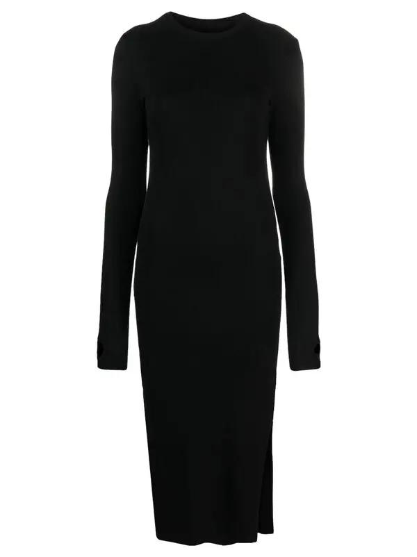 THOM KROM Side-slit Long-sleeve Fitted Dress - Black