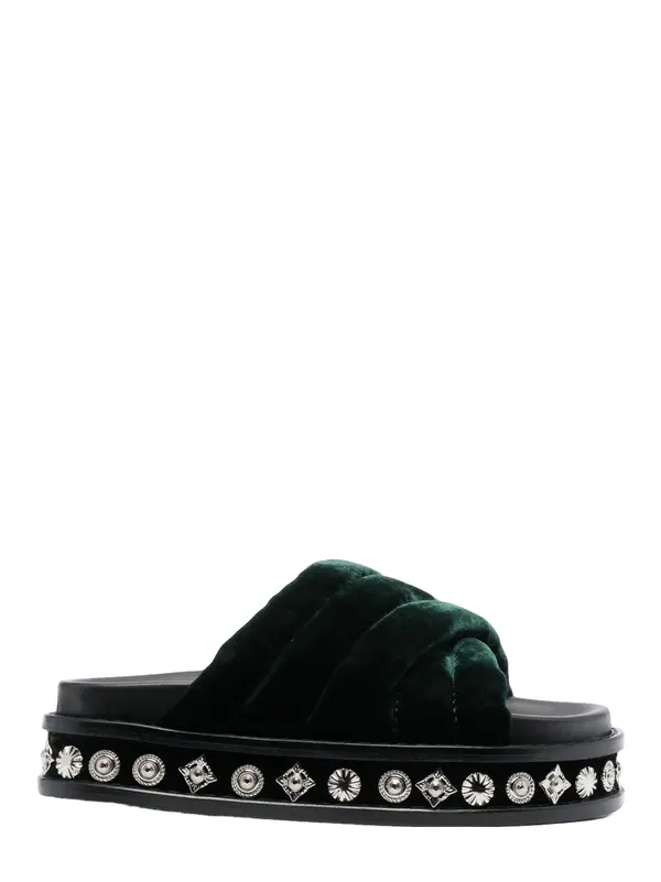 Toga Studded 50mm Velvet Slides - Green