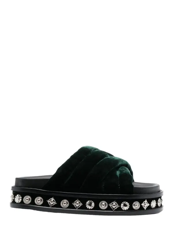 Toga Studded 50mm Velvet Slides - Green
