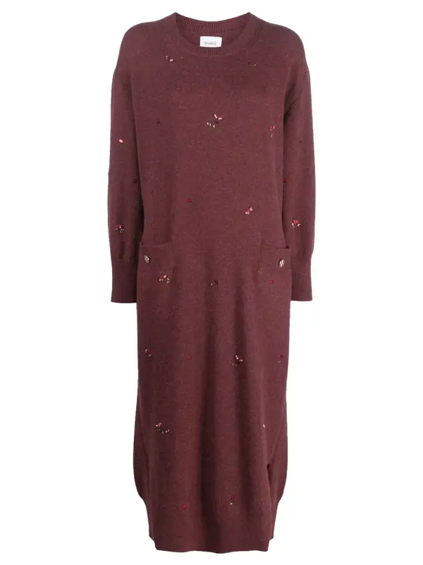 BARRIE Floral-embroidery Cashmere Dress - Red