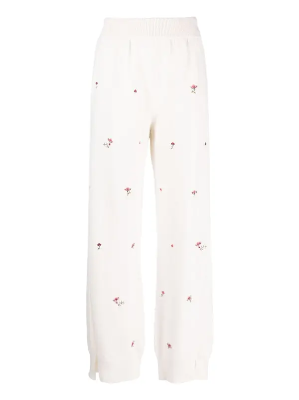 BARRIE Floral-embroidery Cashmere Trousers - Neutrals