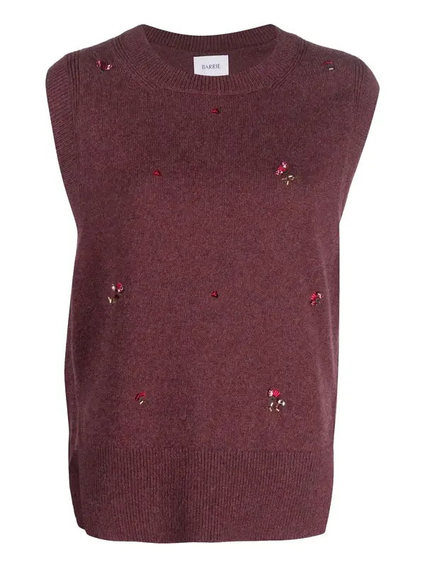 BARRIE Floral-embroidery Cashmere Jumper - Red