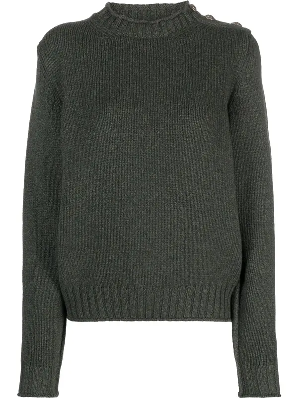 BARRIE Button-detail Cashmere Jumper - Green