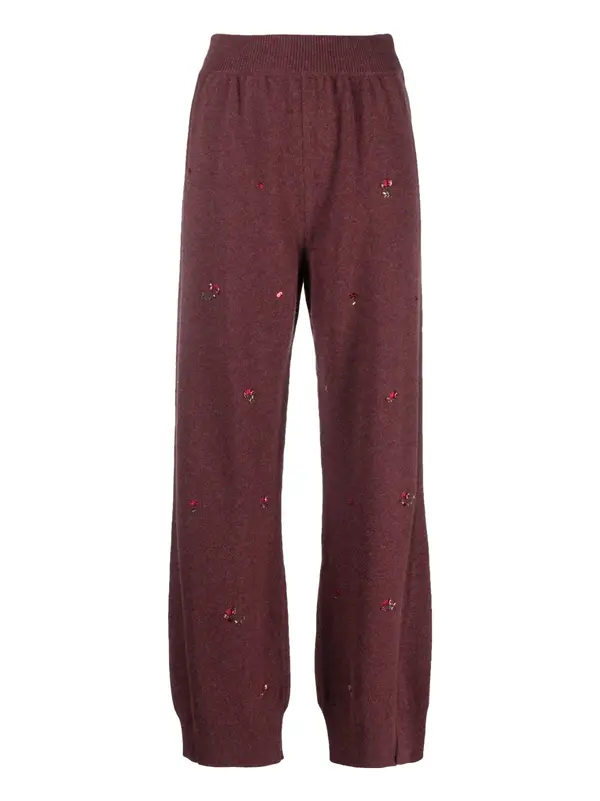 BARRIE Floral-embroidery Cashmere Trousers - Red