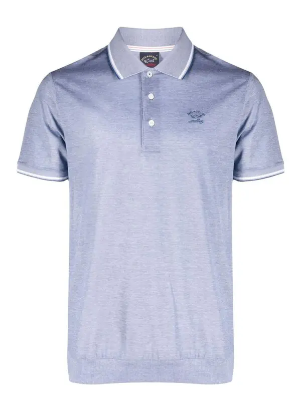 Paul & Shark Logo-embroidered Knitted Polo Shirt - Blue