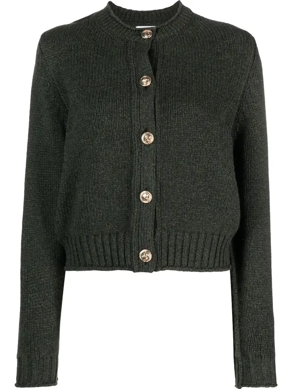 BARRIE Button-up Cashmere Cardigan - Green