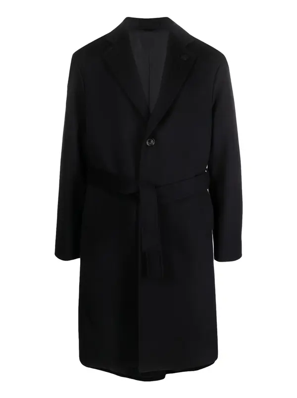 LARDINI Tied-waist Wool Coat - Blue