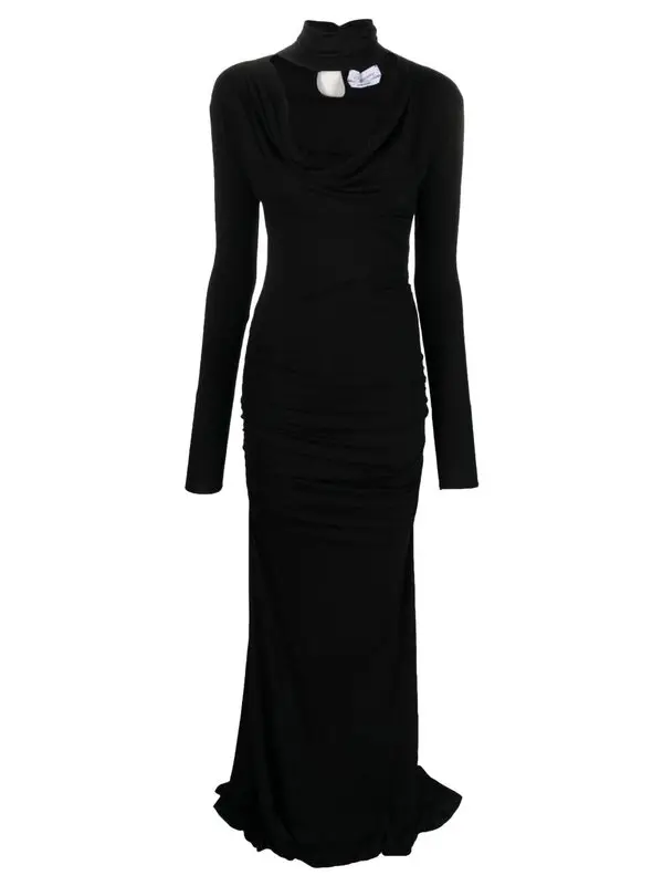 Blumarine Cowl Neck Stretch Jersey Gown - Black