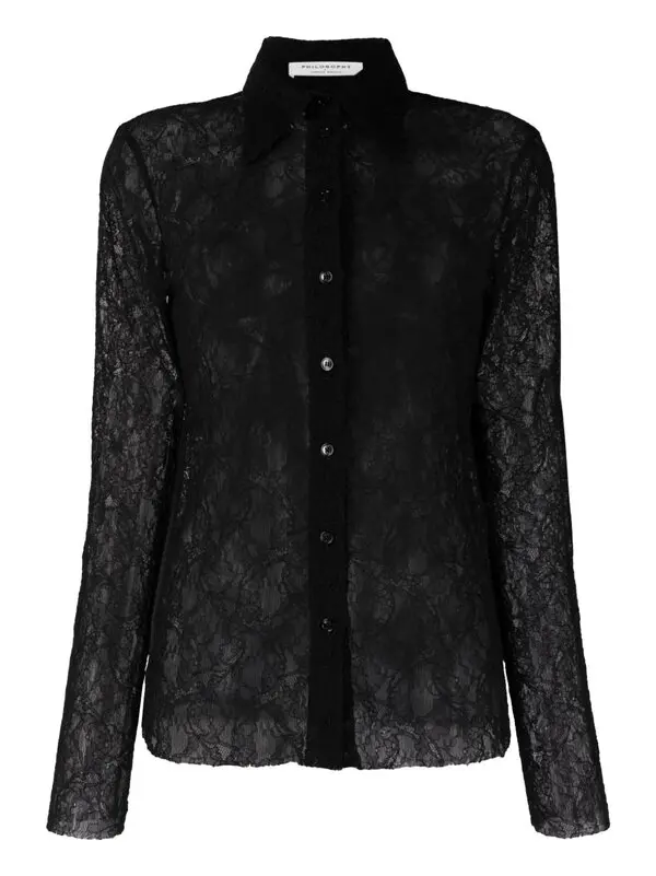 Philosophy Di Lorenzo Serafini Semi-sheer Lace Shirt - Black