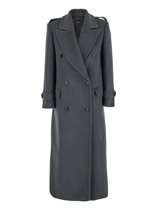 PLAIN Double-breasted Wool Coat With Notched Lapels - Grey