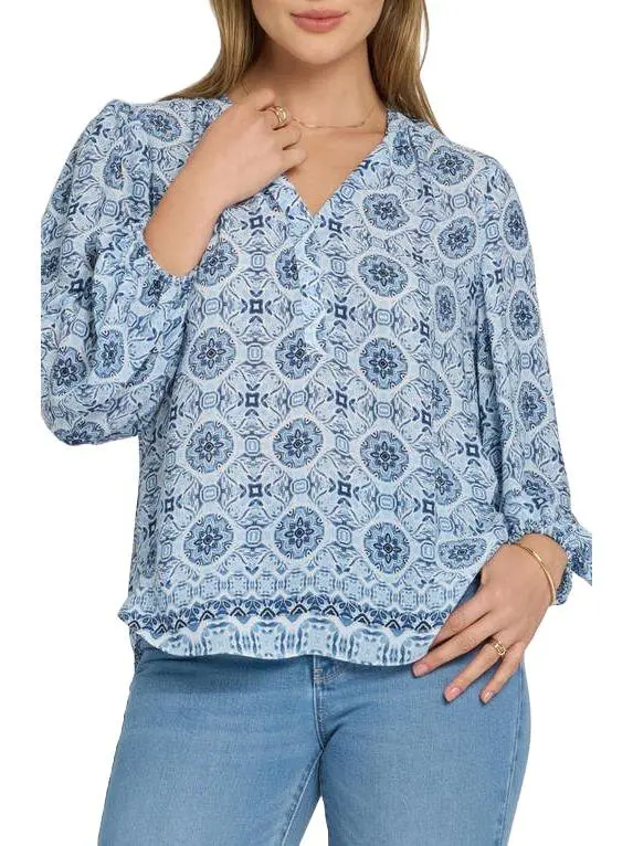 NYDJ Print Puff-sleeve Blouse - Azure Sky