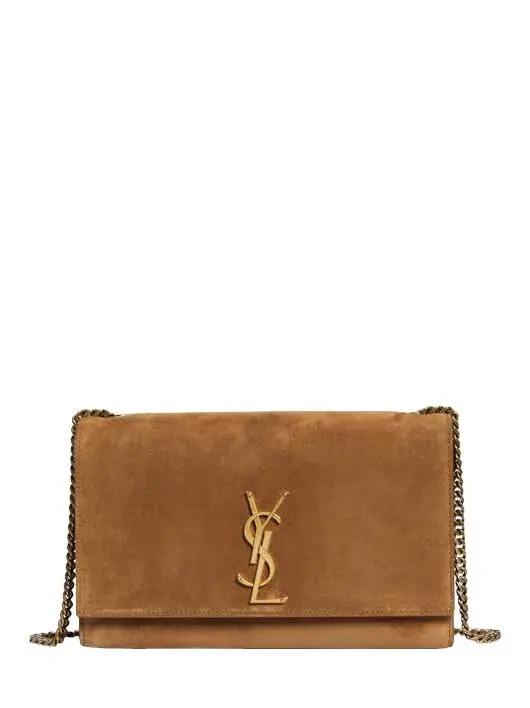 Saint Laurent Medium Kate Suede Shoulder Bag - Camel