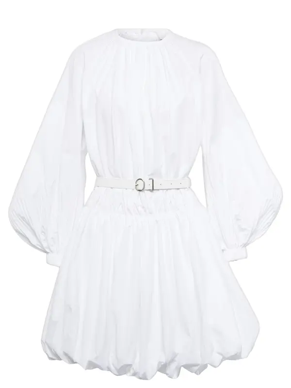 JIL SANDER Leather-trimmed Cotton Poplin Minidress - White