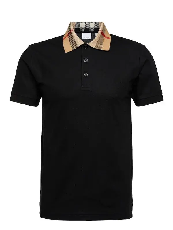 Burberry Check Cotton Piqué Polo Shirt - Black