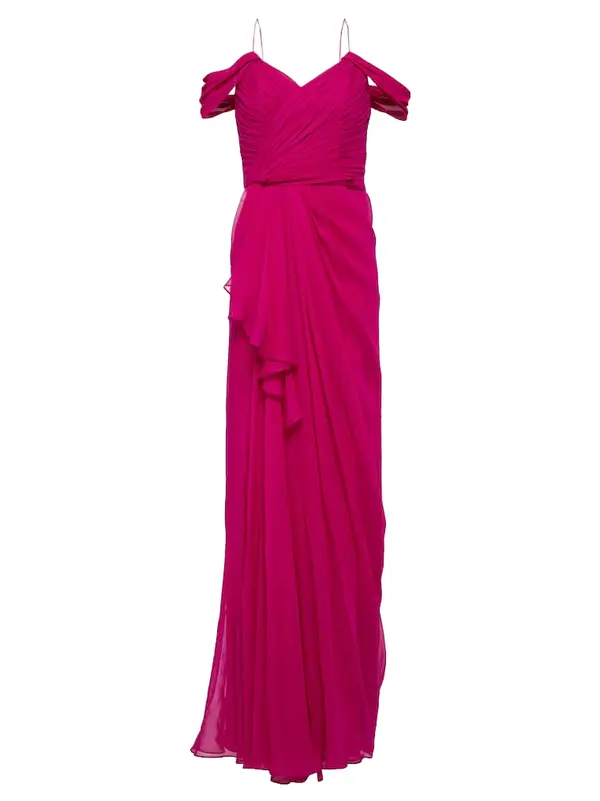 Costarellos Draped Silk Gown - Pink
