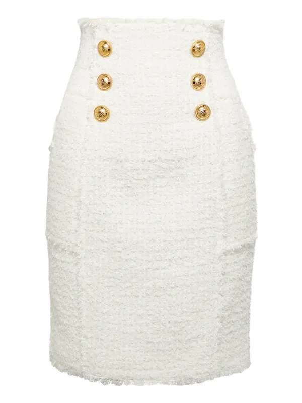 Balmain High-rise Tweed Miniskirt - White