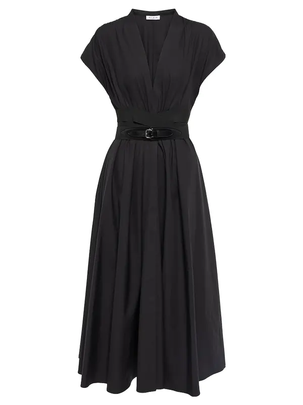 Alaïa Belted Cotton Poplin Midi Dress - Black